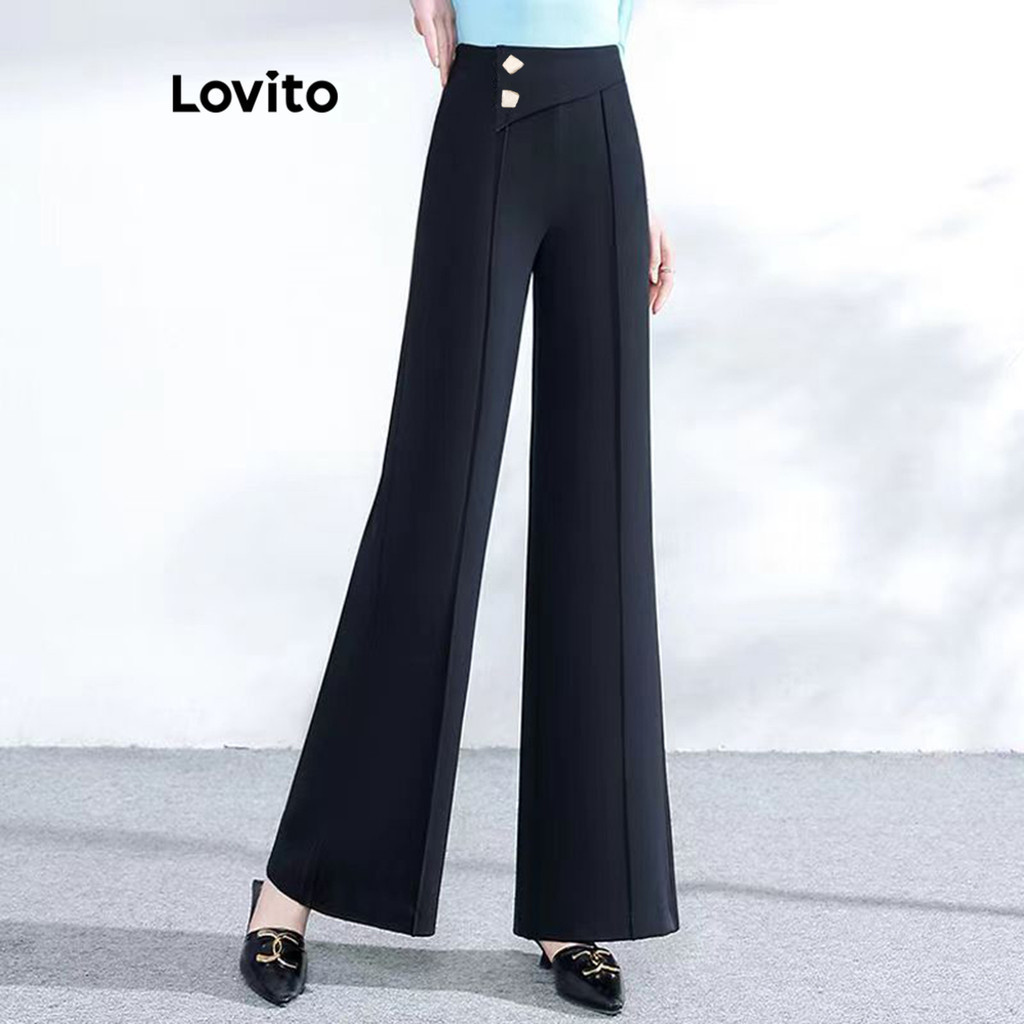 Lovito Women Casual Plain Spiked Pants LNL59339 | Shopee Philippines