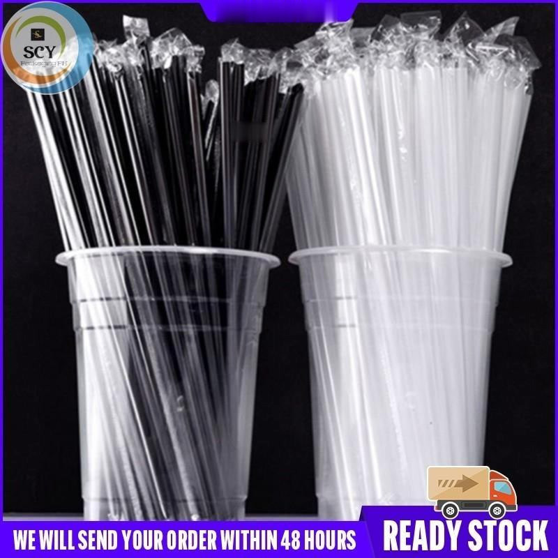 SCY 100Pcs Plastic Thin Straw 6MM*21/23CM CLEAR / BLACK [Individually ...
