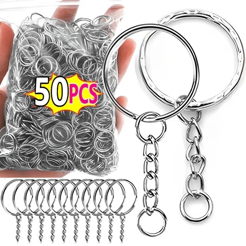 Silver Plated Metal Blank Keyring Keychain / Split Ring Keyfob Key ...