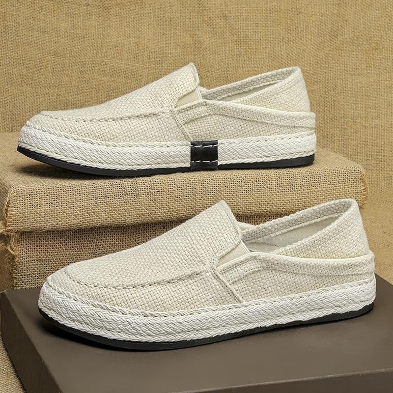 New Loafers Men Breathable Casual Shoes Classic Linen Slip On Sneakers ...