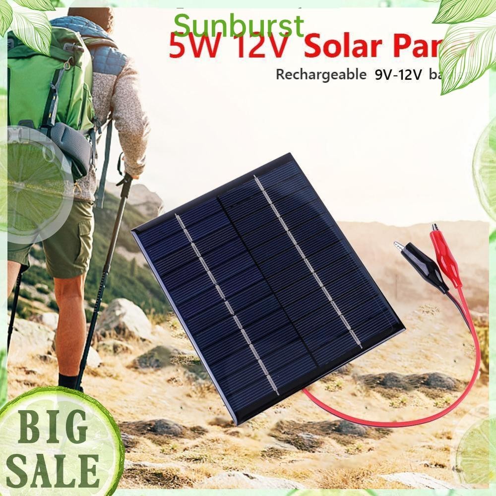 5W 12V Solar Cell with Clip Cable Solar Panel Charger for 9-12V Battery ...
