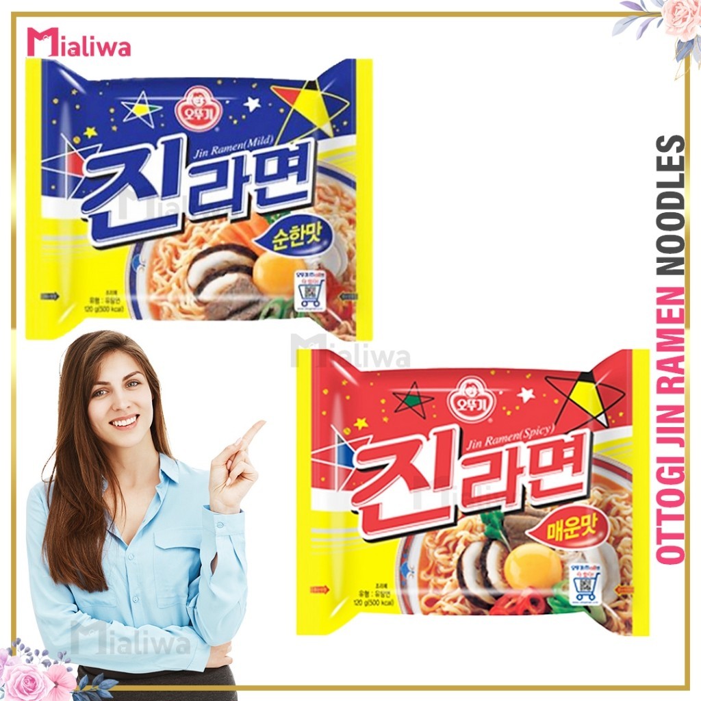 Ottogi Jin Ramen Mild & Spicy Beef Noodles 120g, Korean Ramyun Savory ...