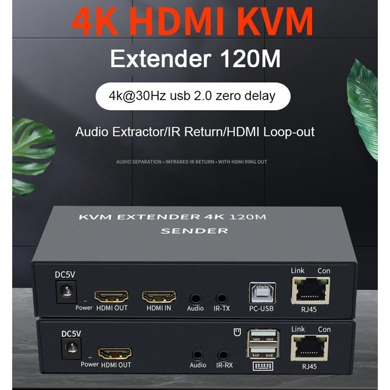 RQ`4K HDMI USB KVM Extender 120M over Cat6 KVM Extender HDMI to RJ45 ...