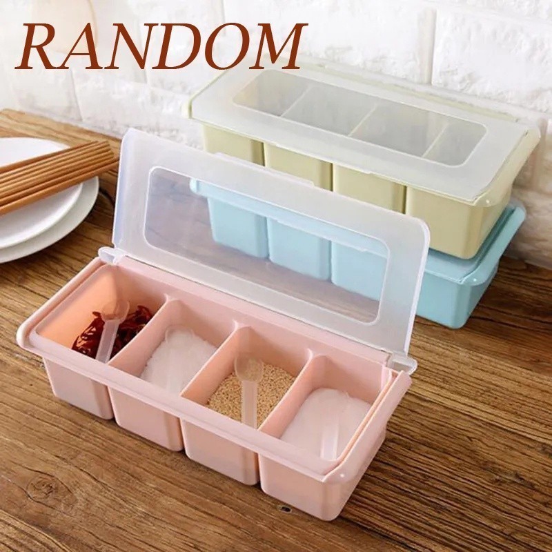Kitchen Spice Box Jar Storage Container 4 Dividers With Spoon | Shopee ...