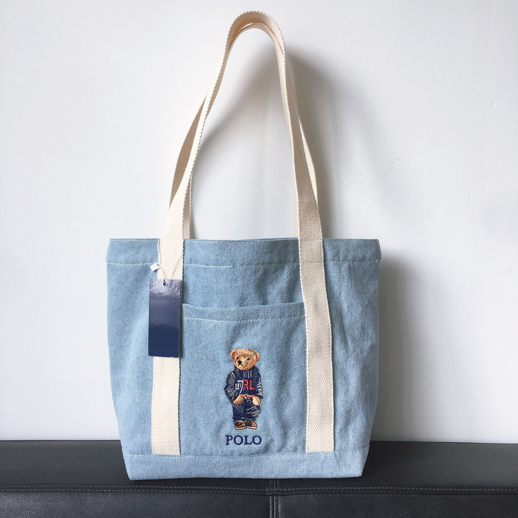 Lotte Japan Korea POLO Webbing Style Denim Suit Bear Embroidered Canvas ...