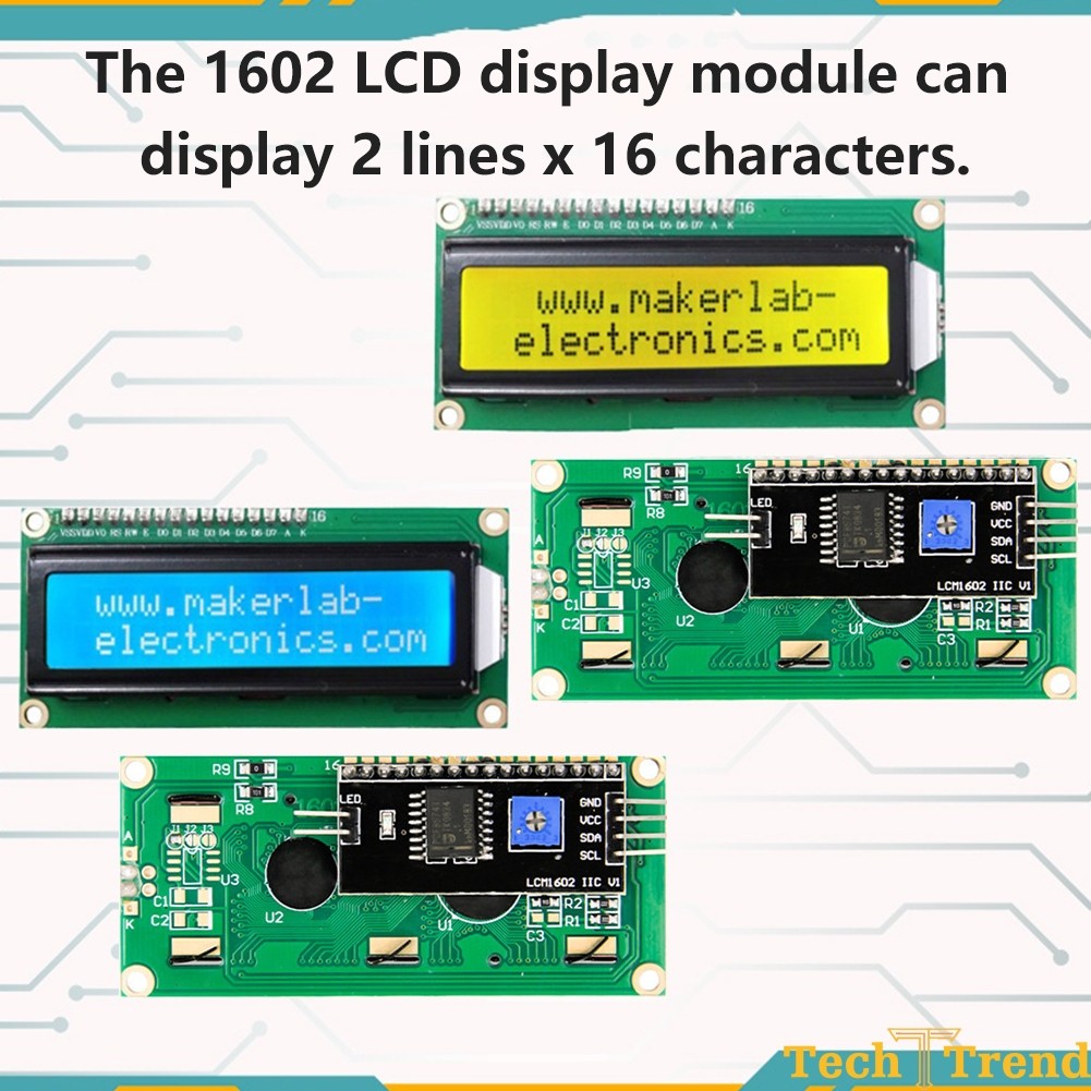 1602A LCD Display Module HD44780 with I2C Blue/Yellow green Backlight ...