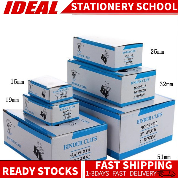 12PCS Per Box Black Dovetail Clip Binder Paper Clip Office Supplies ...