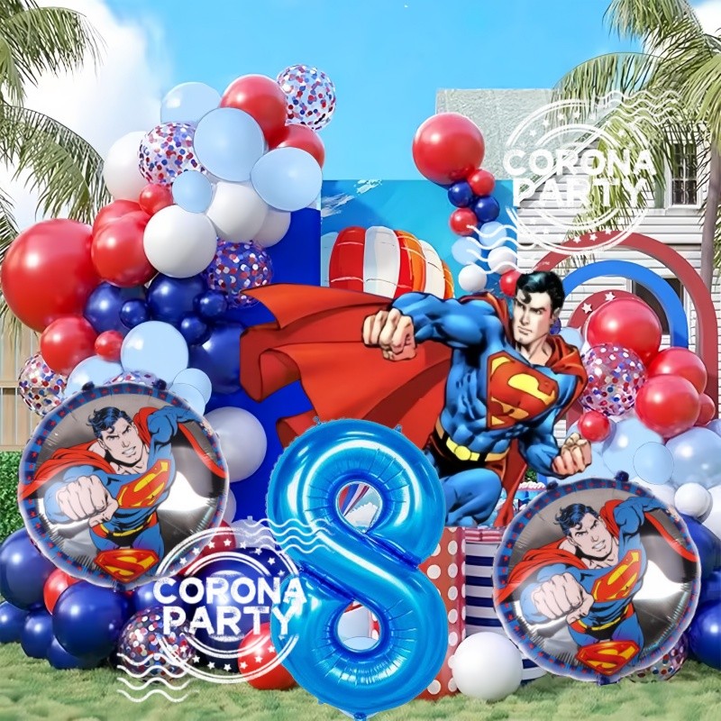 Superhero Superman Theme Balloon Arch Kit Red Blue Latex Balloon Boy ...
