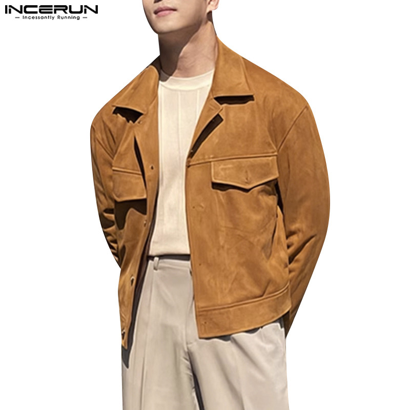 INCERUN Men's suede double pocket casual jacket | Shopee Philippines