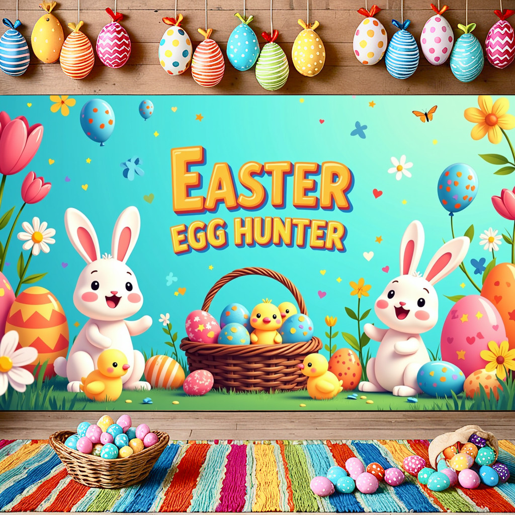 Adorable Bunny Themed Easter Egg Hunter Banner Party Decoration ...