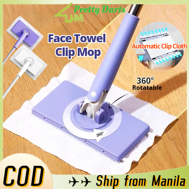 New Face Towel Mop Lazy Clip Cloth Flat Mop Mini 360° Rotating Cleaning ...