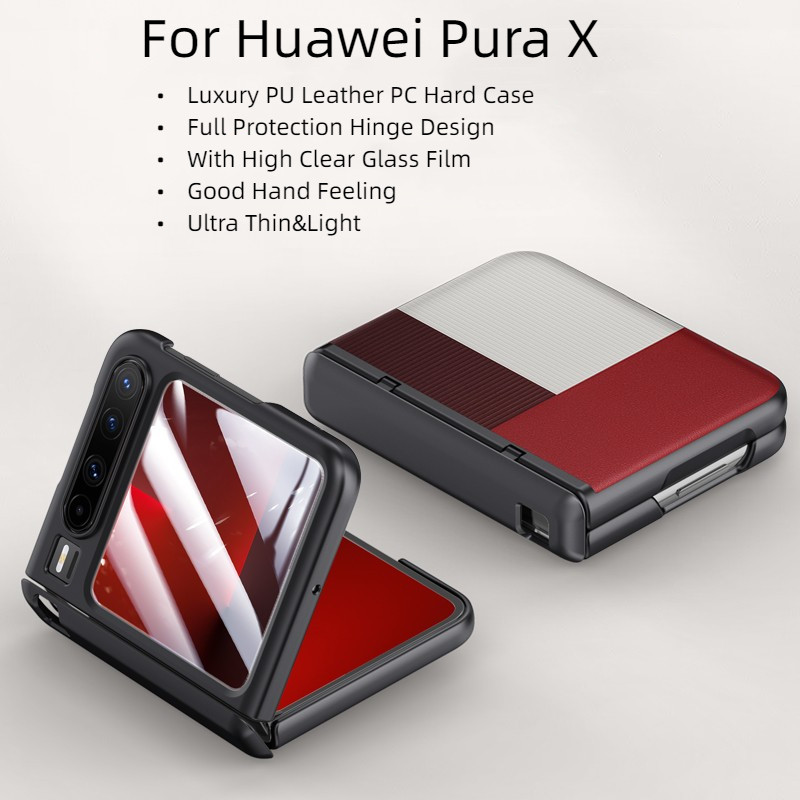 For Huawei Pura X PuraX Case Luxury Splice Leather PC Hard Hinge Flip Phone Cover Casing For ...