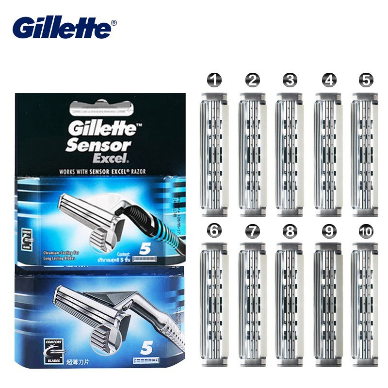 Gillette Safety Razor Blades Super Sensor Excel Shaving Blades 10 Pcs ...