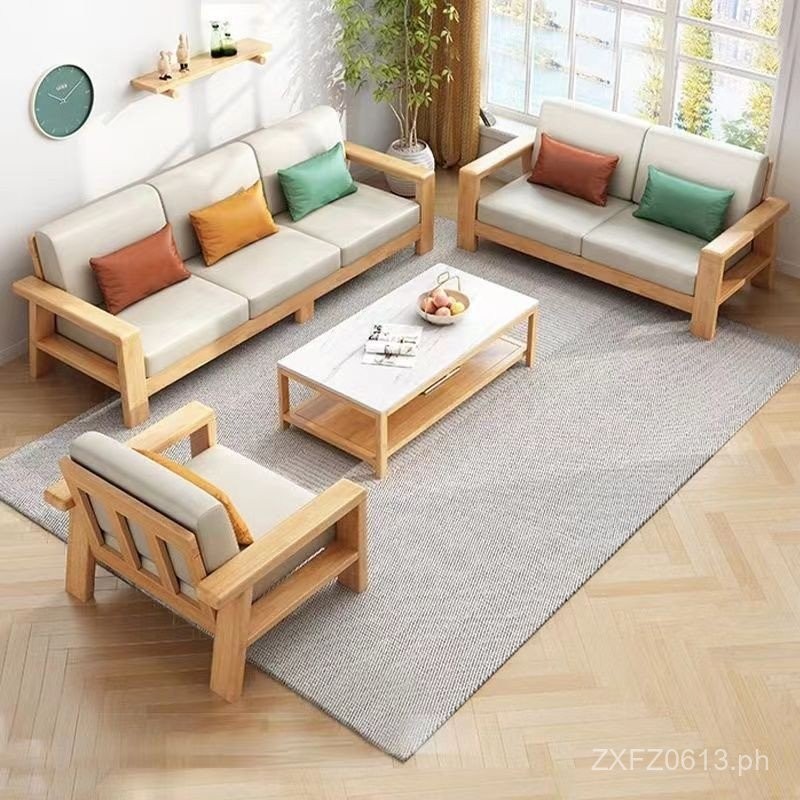 Sofa Simple Solid Wood Dual-use Sofa Sofa Bed Wooden Sofa Coffee Table ...