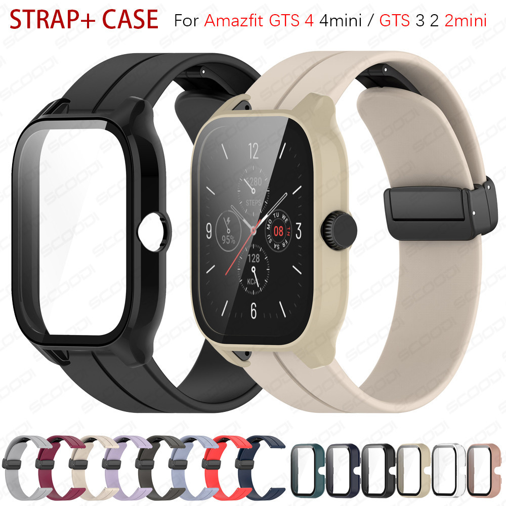Magnetic Buckle Silicone Band with PC Glass Case For Huami Amazfit GTS ...