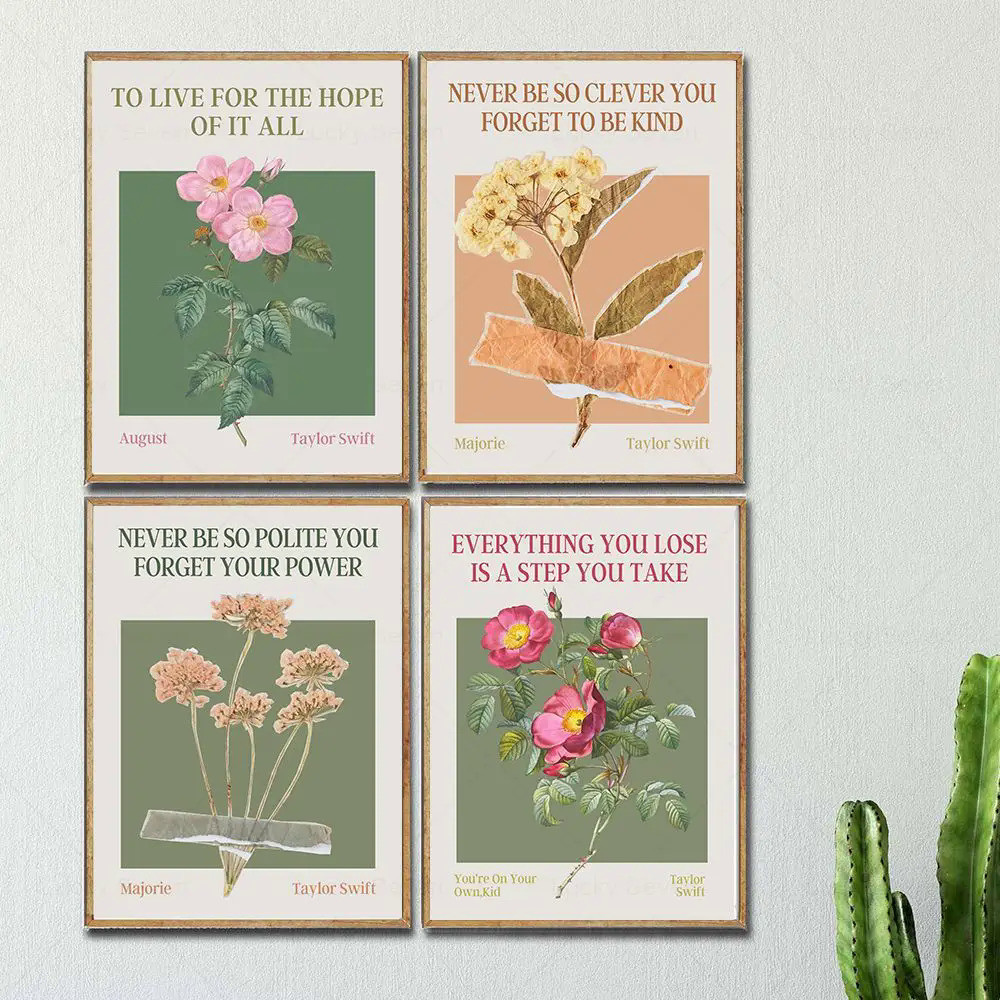 Taylor-Swift Music Lyric Quotes Flower Poster Canvas Painting Prints ...