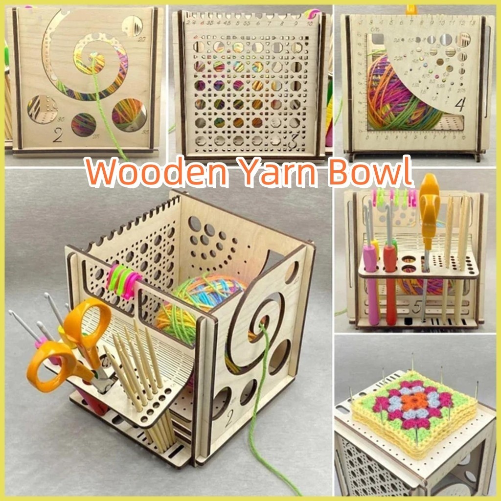 Wooden Yarn Bowl Crochet Lovers Yarn Storage Box Multifunctional ...