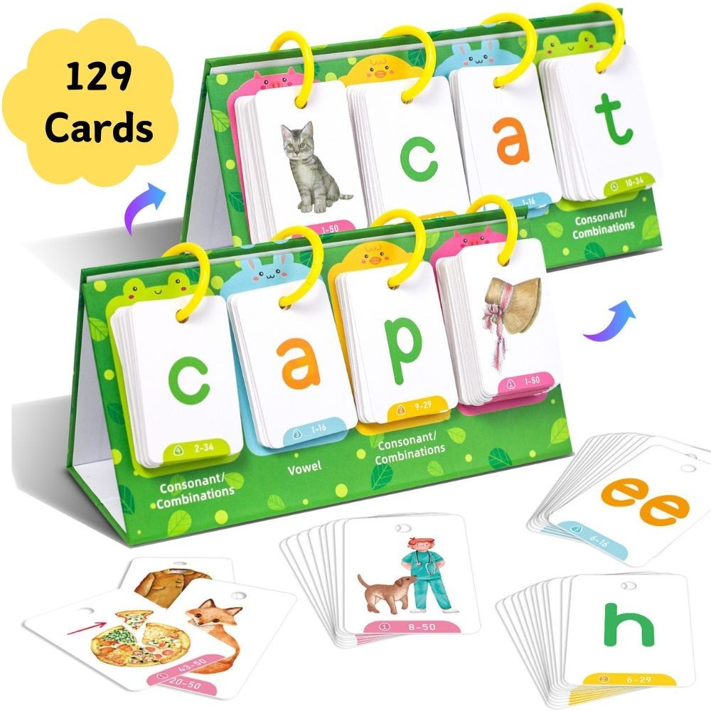 129Pcs Phonics English Flash Card CVC Words Vowel Consonant Desk ...