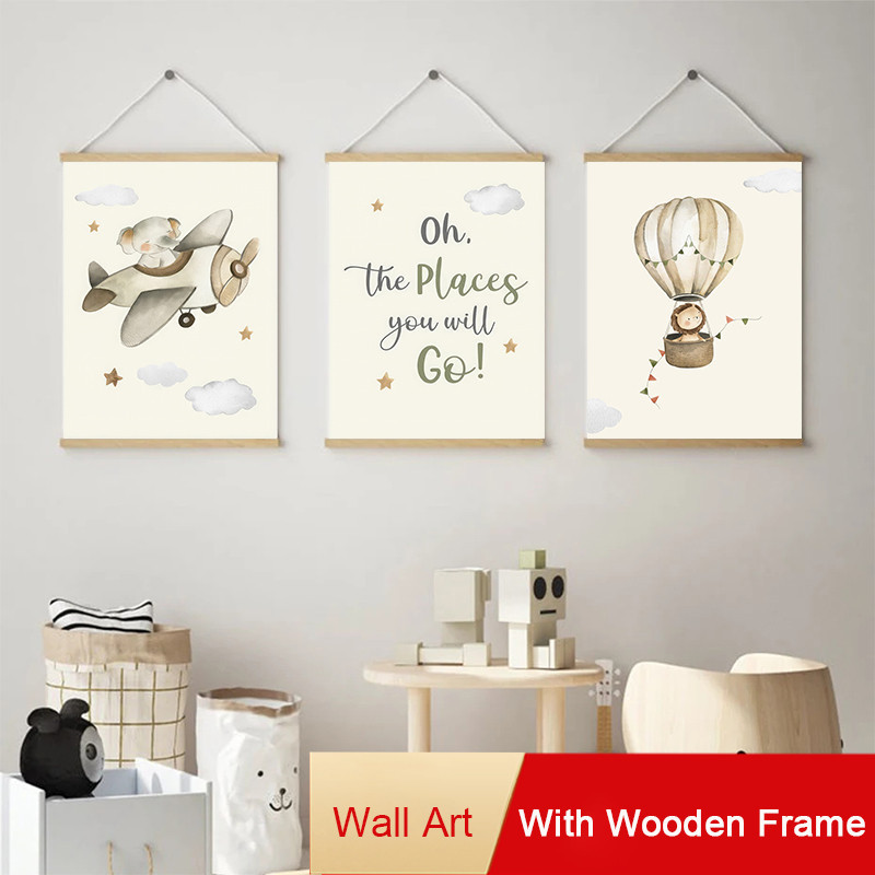 Framed Kids Cartoon Jungle Animals Elephant Monkey Posters with Frame ...