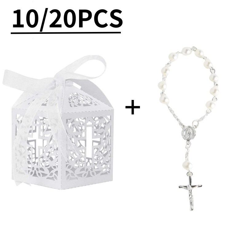 10/20PCS White Cross Candy Box Baptism Chocolate Pearl Paper Baby ...