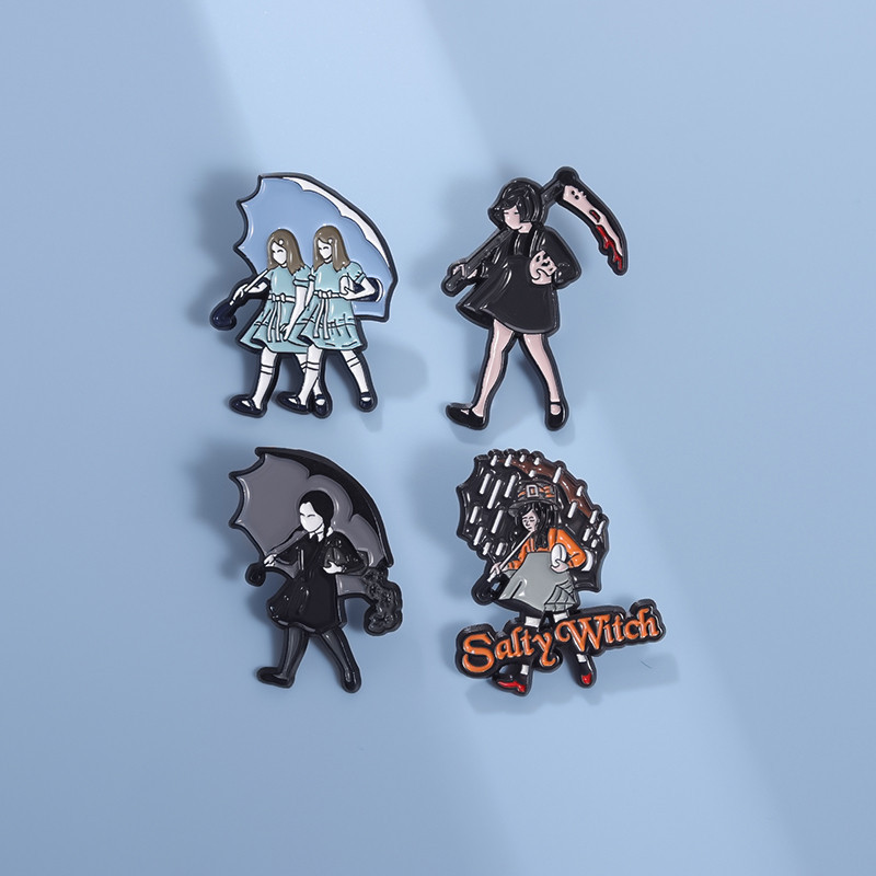 Punk Wednesday Addams Pin Brooches Horror Movies Shining Brooch Badges ...