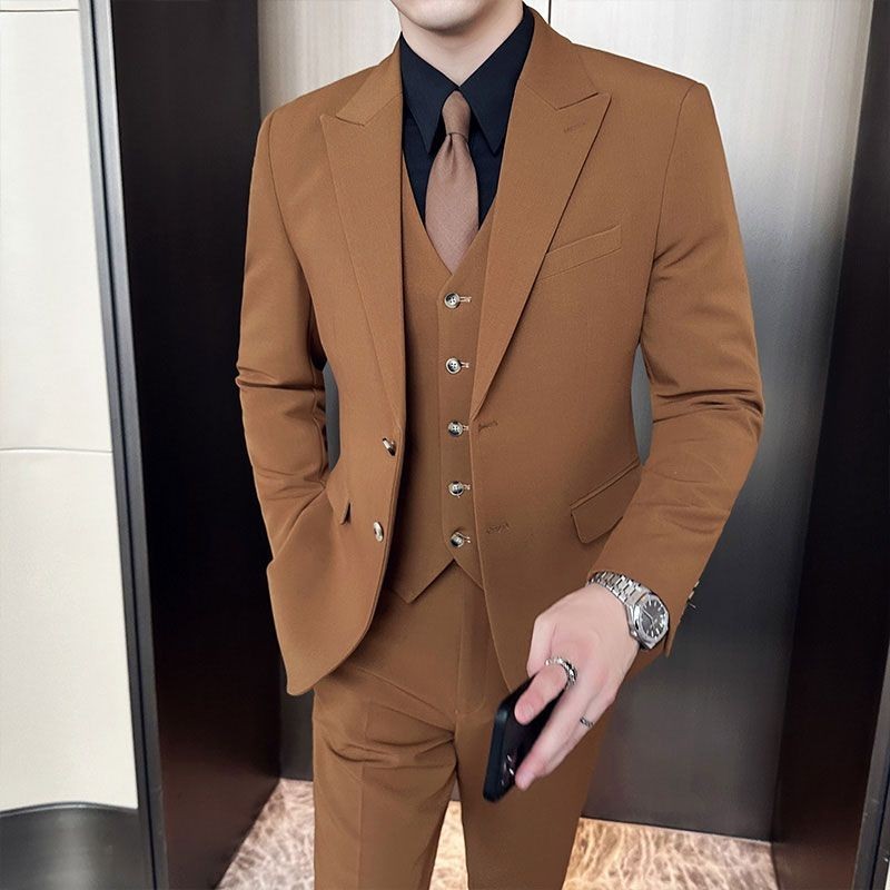 Caramel Color Plus Size Men's Two-Button Suit Korean Version Slim-fit ...