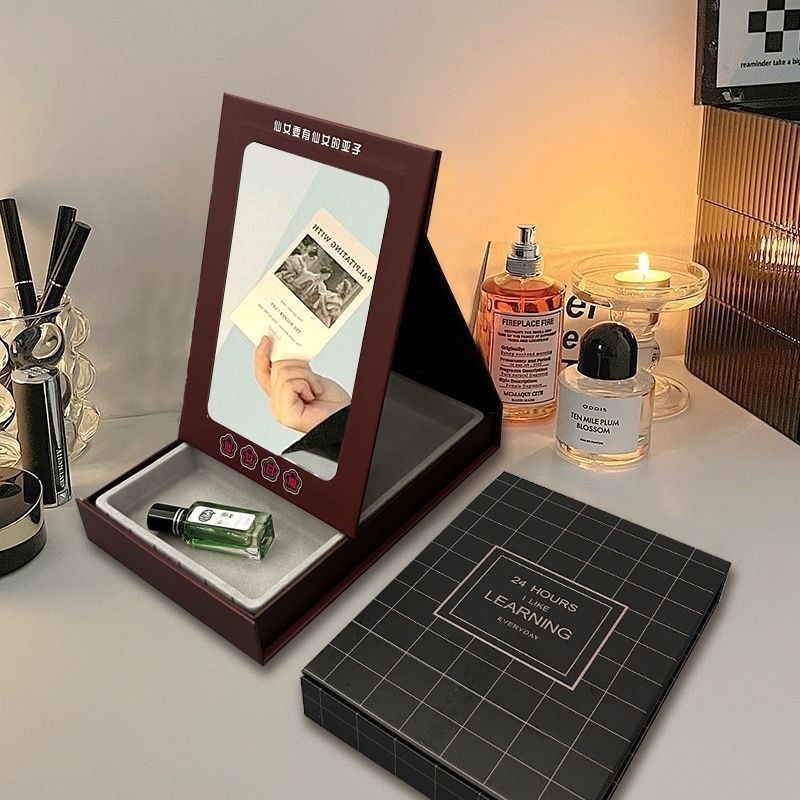 Portable Girls' Makeup Mirror with Storage Box Desktop Vanity Mirror ...