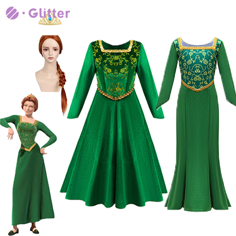 Movie Monster Cosplay Costume Fiona Princess Printing Green Long Sleeve ...