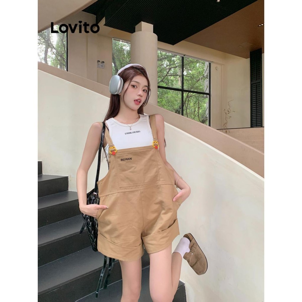 Lovito Women Casual Plain Metal Overall LNA67372 | Shopee Philippines