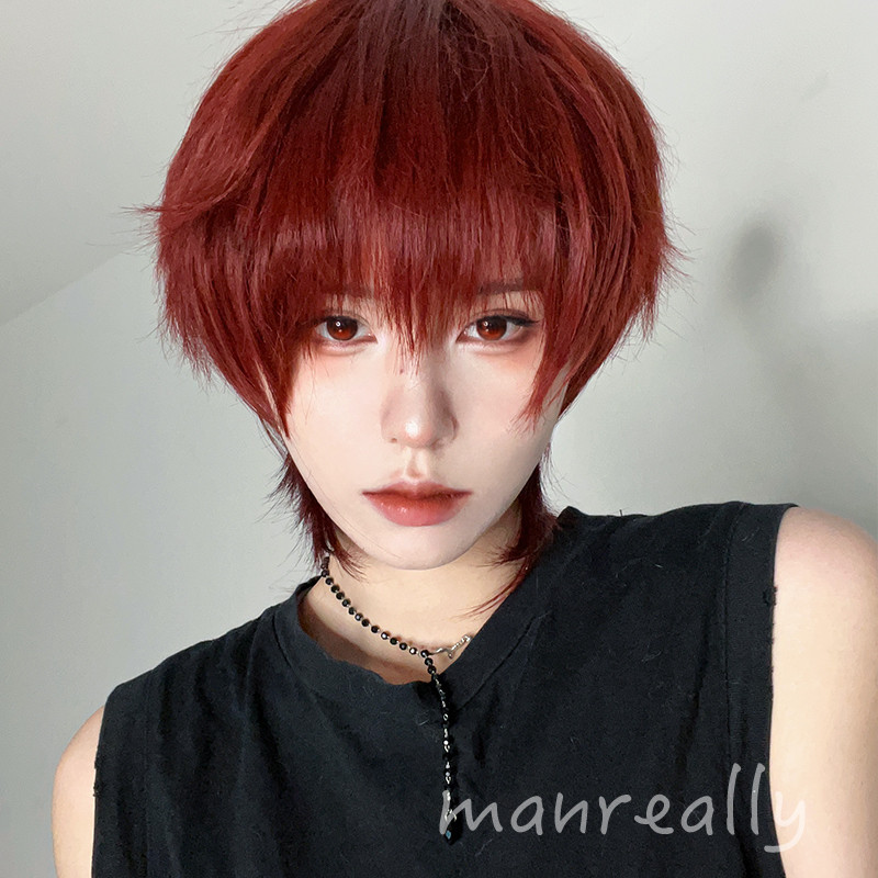 Manzhen Wig Male Short Hair Unisex Influencer Wolf Tail Realistic cos ...