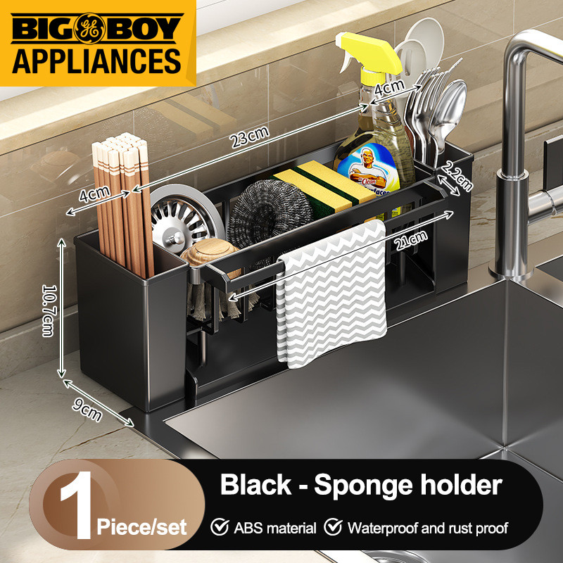 Sponge Drainer with Towel Rack Stainless Steel Kitchen Organiser ...
