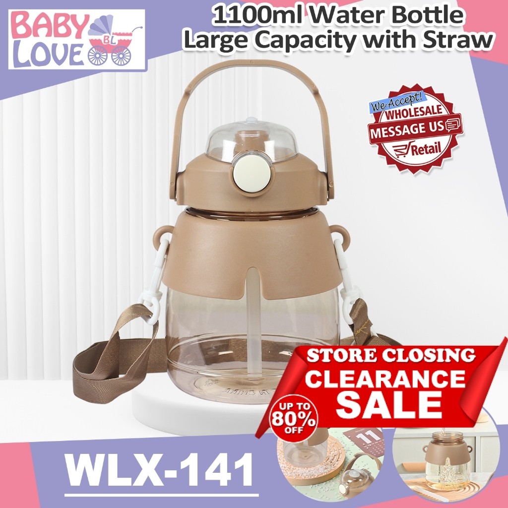 Baby Love WLX-141 1100ml Set Water Bottle Cup Big Belly with Straw-BPA Free Water Bottle Tumbler ...