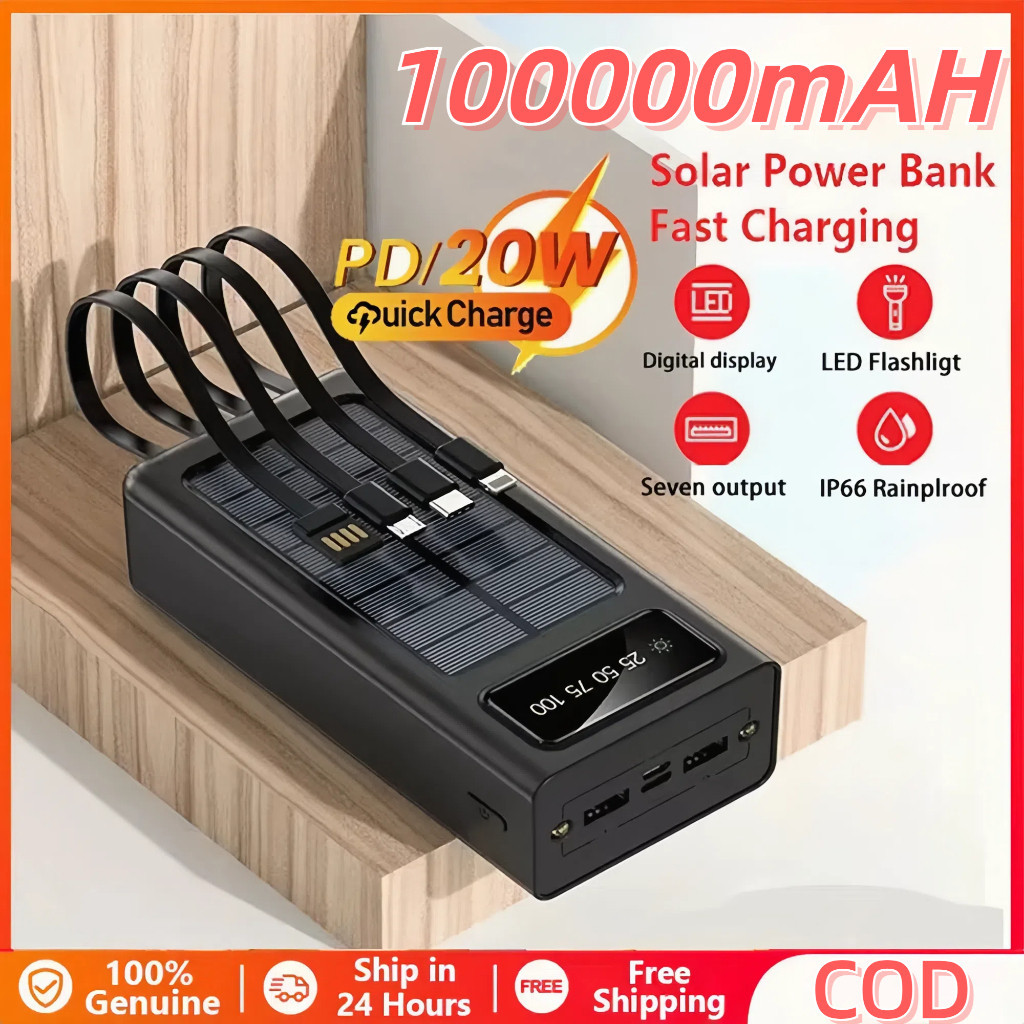 Solar Power Bank 100000mAh Built-in 4-wire Fast Charging Power Bank ...