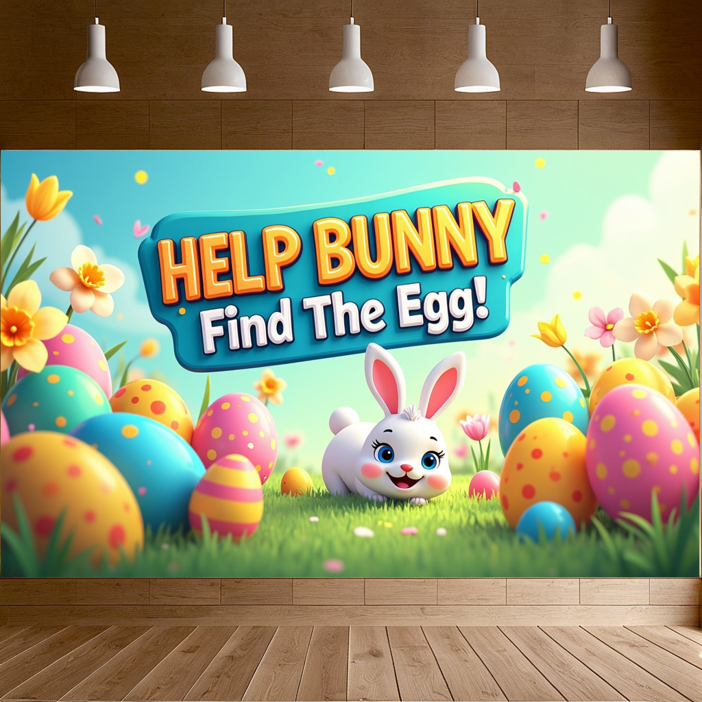 Easter Backdrop Springtime Bunny Quest Background With Colorful Eggs ...