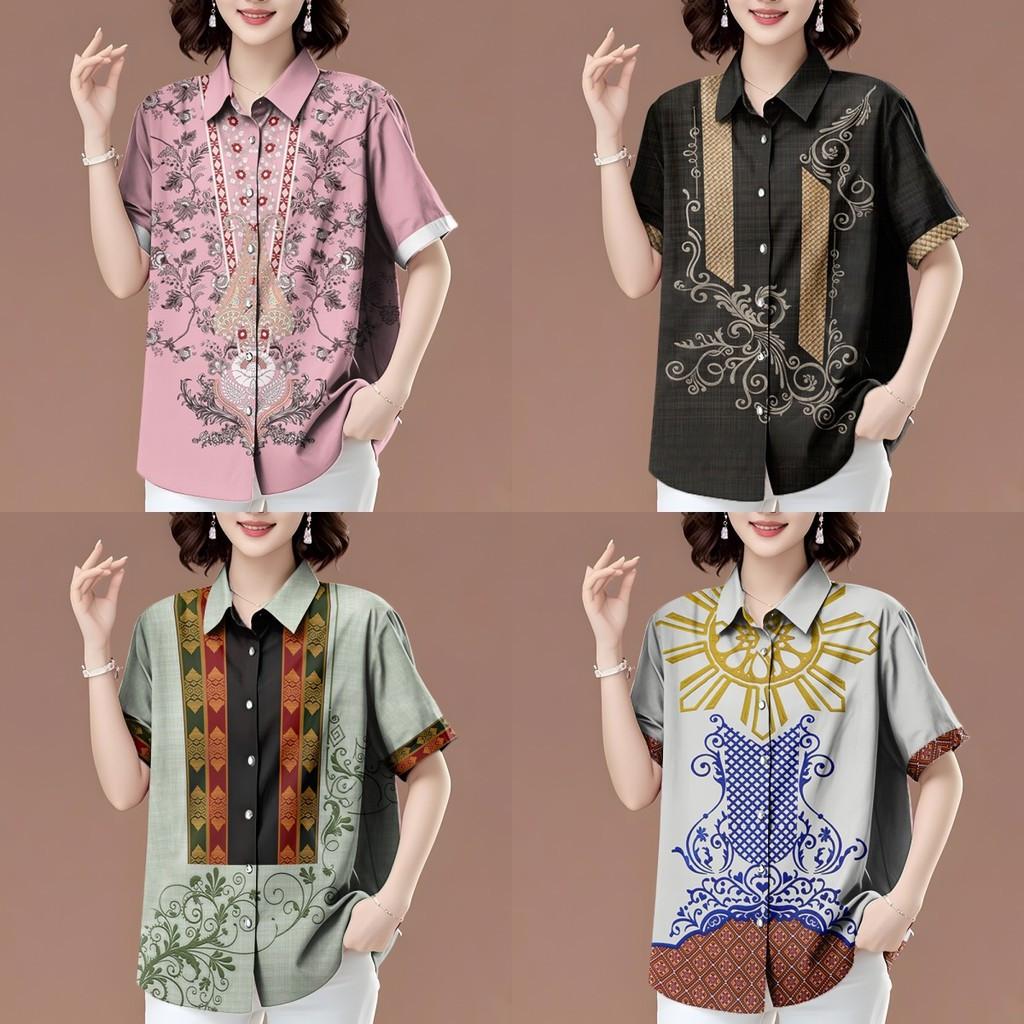 2025 Asean Attire Shirt for Women Retro Ethnic Style Large-Size Short ...