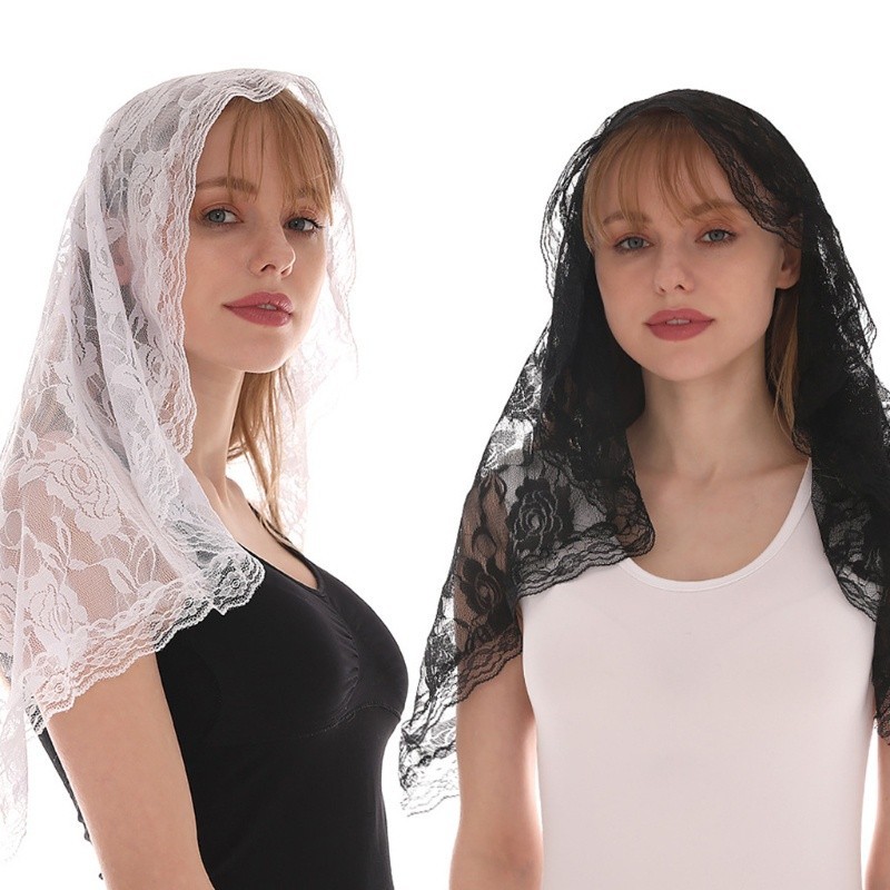 Black/White Arc Shape Lace Veil Church Chapel Head Cover Veils Vintage ...
