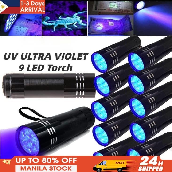 9 LED Purple Flashlight Ultraviolet Torch Lamp - Portable Waterproof ...