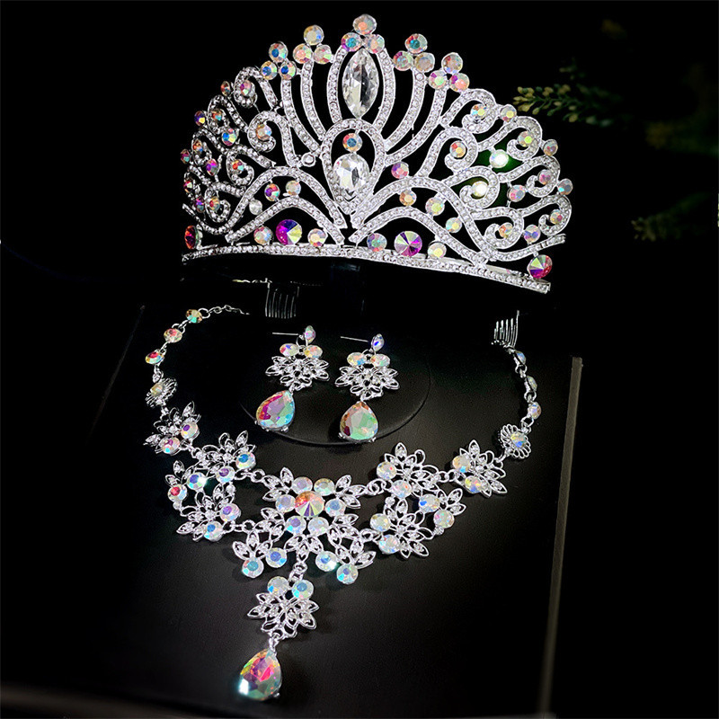 Crystal Crown Necklace Earring Sets Luxury Bridal Jewelry Sets For