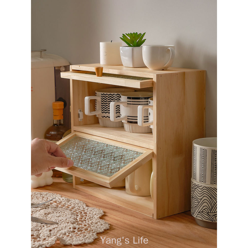 Cup Desktop Storage Cabinet Solid Wood Tea Cup Tea Set Storage Cabinet ...