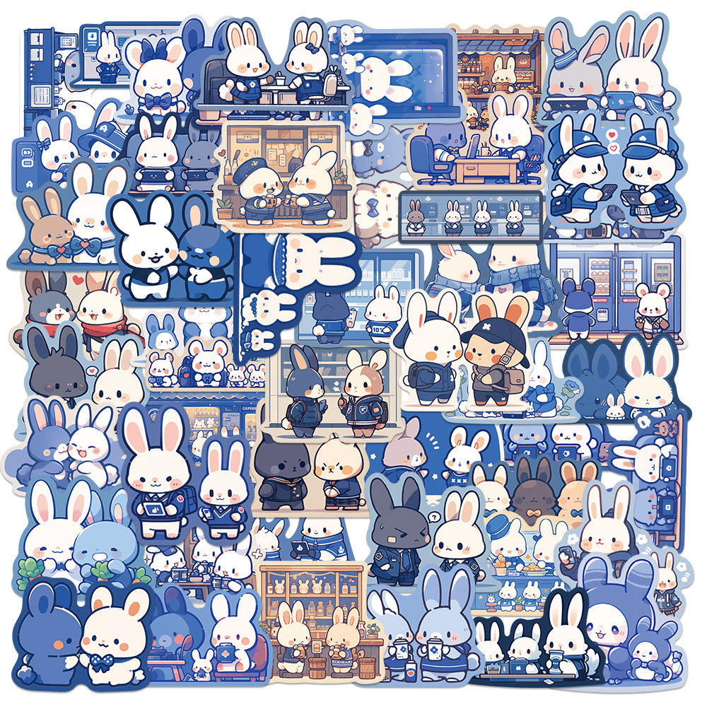 50 PCS Cute Blue Bunny Stickers Cartoon Funny Graffiti Sticker for ...