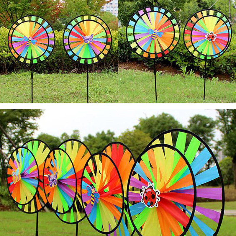 ♀﹍Graceful Double Layer Colorful Wheel Windmill Wind Spinner Kids Toys ...