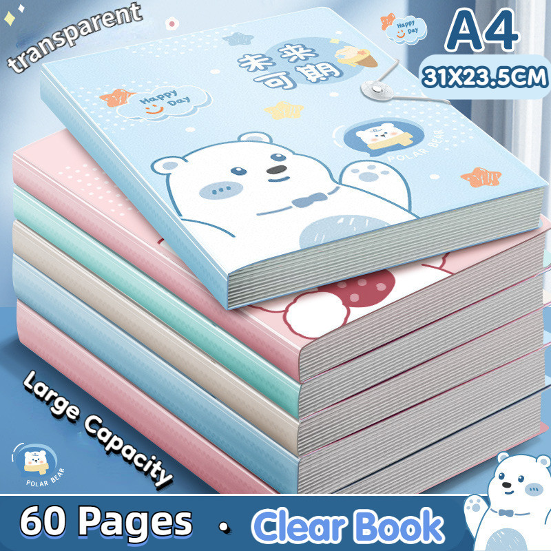 A4 Cute Clear Book 30/60 Pages Large Capacity File Folder Document ...