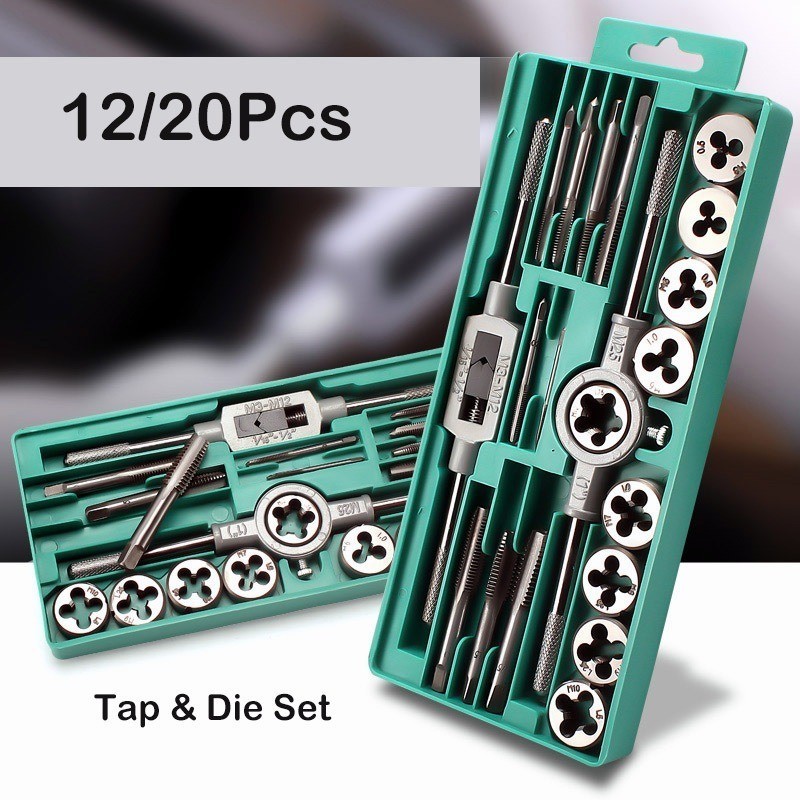 20 PCS HSS Tap and Die Set Metric Hand tap Threading Tool Adjustable Tap Wrench M3-M12 Tap tool ...