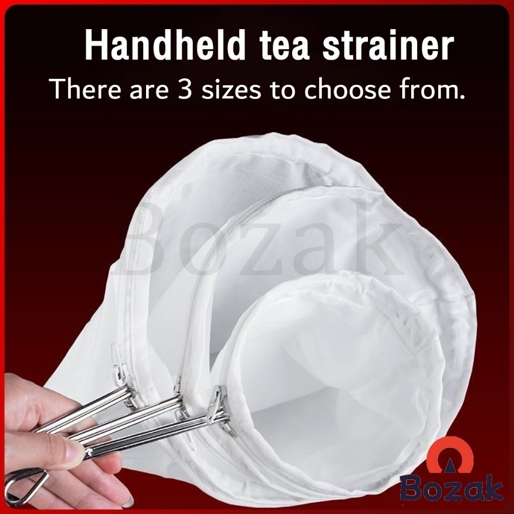 Reusable Mesh Milk Tea Filter Bag With Handle Steel Ring Cotton Cloth ...