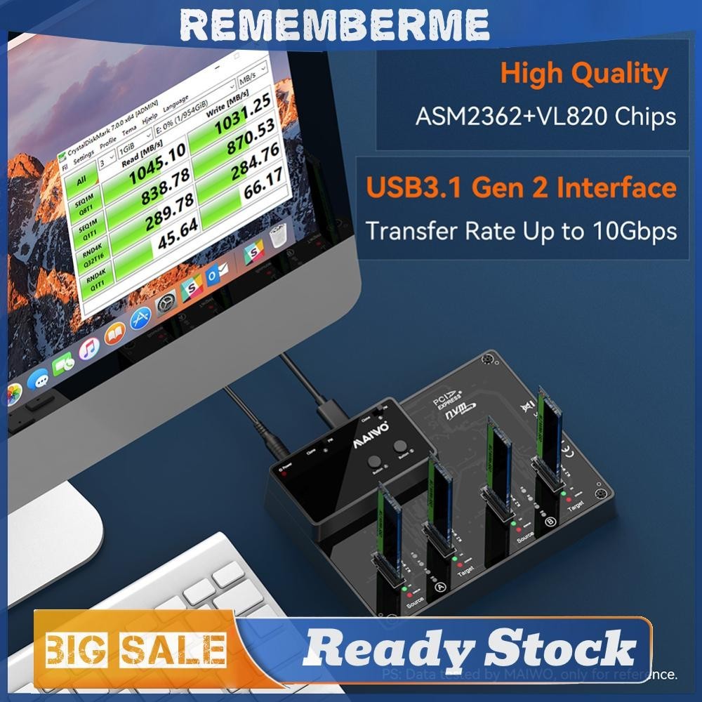 4 Bay NVME M.2 Docking Station Duplicator 10Gbps Support Offline Clone ...