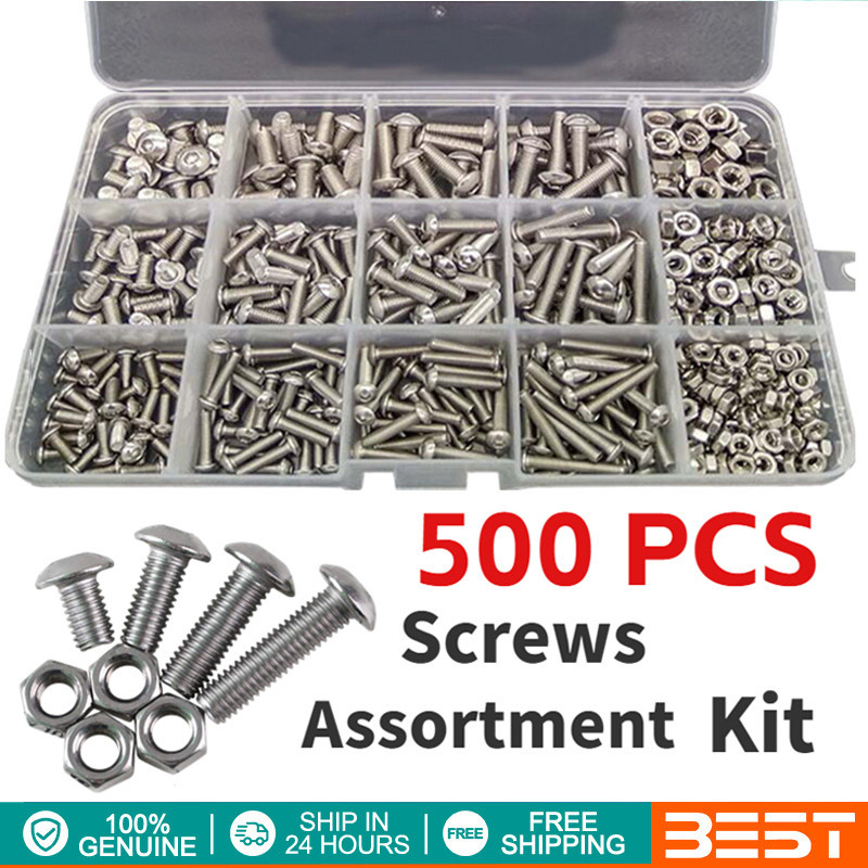 500Pcs M3 M4 M5 Stainless Steel Hex Socket Screw Nuts Bolt Cap Socket Assortment Set | Shopee ...