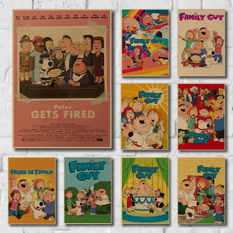 Funny Kraft Vintage Poster Wall Stickers with Satirical Family Guy ...