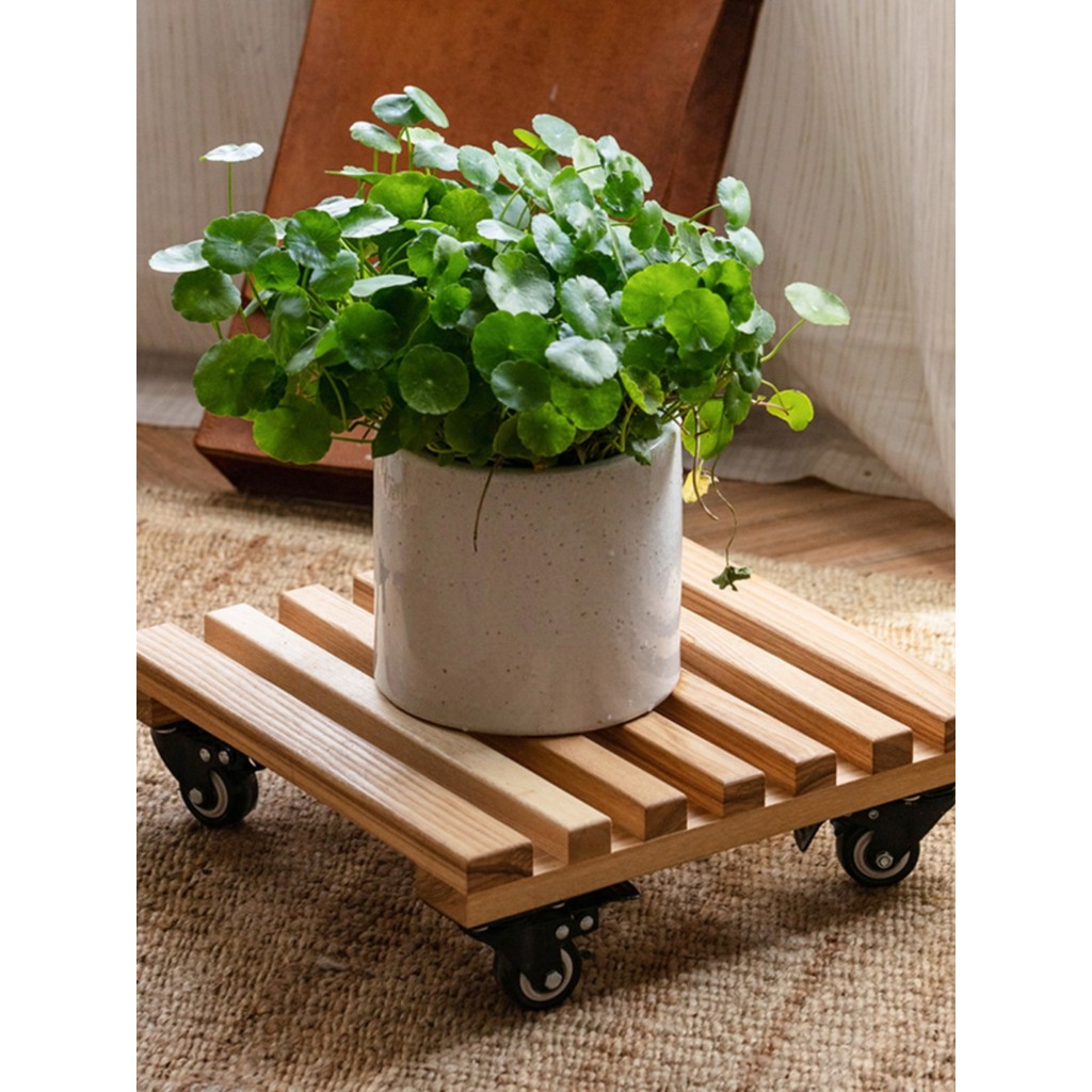 Solid Wood Flower Pot Tray with Wheels, Movable Universal Wheels ...
