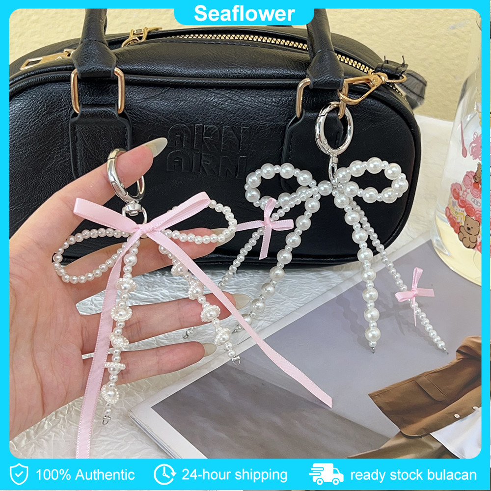 Sweet Pearl Bow Keychain Phone Lanyard Accessories Girls Bag Pendant ...