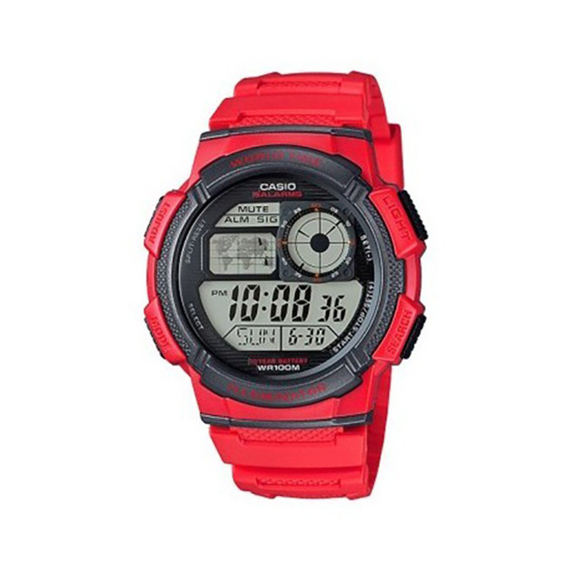 Casio (AE-1000W-4AVDF) Red Resin Strap 100 Meter World Time Digital ...